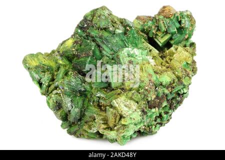 torbernite (uranium ore) from Margabal Mine, France isolated on white ...