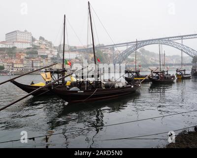 The Douro river, the typical ships, port wine wineries and the ...