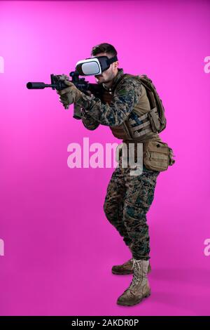modern warfare futuristic soldier in battle using vr virtual reality ...