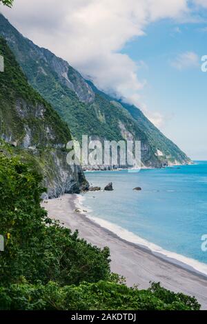 The steep coastal face of Qingshui Cliff, seen from the coastal road ...