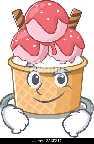 Smiley mascot of ice cream sundae cartoon Character with two fingers ...