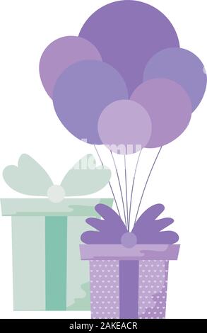 gifts with bowties and balloons design, Box present holiday christmas ...