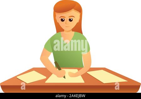 Boy writing exam test icon. Cartoon of boy writing exam test vector ...