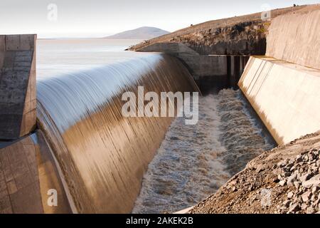 Water flowing out of the Karahnjukar dam and Halslon reservoir, a ...