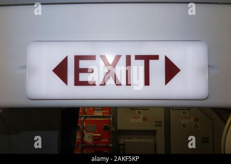EXIT door sign on an Airbus A320 airplane Air plane aeroplane aircraft ...