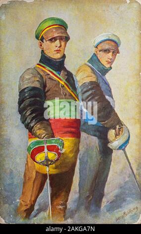 Early 20th century postcard of Heidelberg University students fencing ...