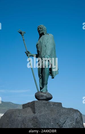 View of the city of Candelaria with the statues of the Guanche gods, in ...