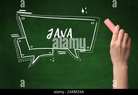 Hand drawing JAVA abbreviation with white chalk on blackboard Stock ...
