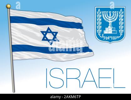 Israel coat of arms and flag, official symbols of the nation Stock ...