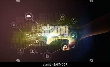 Hand touching CYBERCRIME inscription, Cybersecurity concept Stock Photo ...