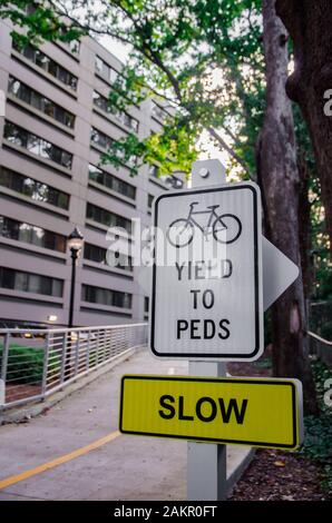 Yield to peds road sign Stock Photo - Alamy