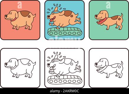 Dog with normal weight and overweight, pet obesity drawing. Cute ...
