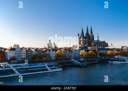 View on Keln landmarks and embankment of Rein river, Germany Stock ...