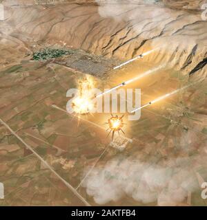 Missile attack, Iranian raid on the US base in Iraq. Ain Assad Air Base ...