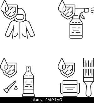 Waterproofing linear icons set. Water resistant materials, fabric ...