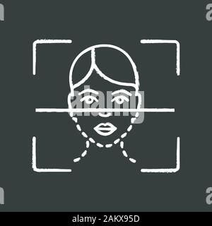 Face scanning procedure chalk icon. Facial recognition markers, points. Partial matching ...