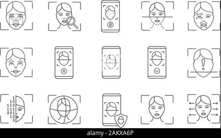 Faceprint analysis linear icon. Facial recognition software. Face ID ...