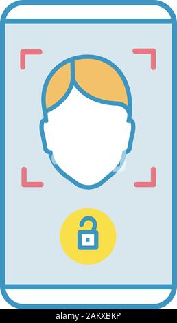 Face scan approved color icon. Face scan protection mobile app. Facial ...