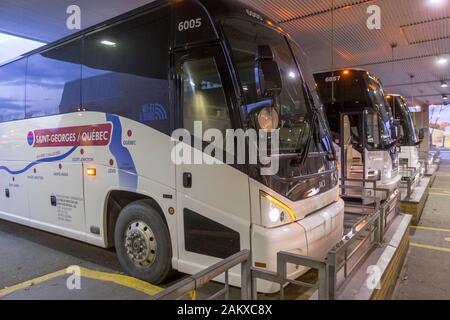An Autobus Breton coach bus leaves the Gare de Ste. Foy in Quebec City ...