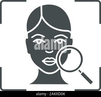 Faceprint analysis glyph icon. Silhouette symbol. Facial markers ...
