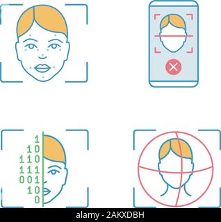 Faceprint analysis color icon. Facial recognition software. Face ID scan. Biometric ...