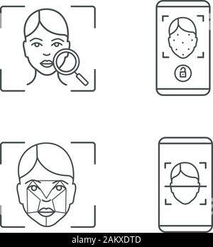 Faceprint analysis linear icon. Facial recognition software. Face ID ...