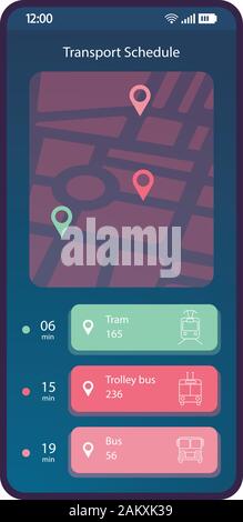 Transport schedule smartphone interface vector template. Mobile app ...