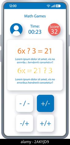 Math games smartphone interface vector template. Mobile educational app ...