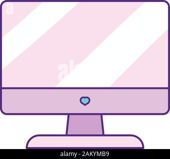 cute computer monitor screeen technology on white background vector ...