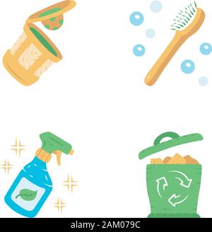 Zero waste swaps handmade flat design long shadow glyph icons set. Eco ...