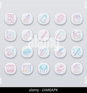 Zero waste swaps handmade linear icons set. Eco friendly materials. Eco ...