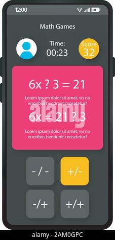Math games smartphone interface vector template. Mobile educational app ...