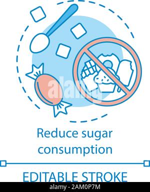 Reduce sugar consumption concept icon. Diet with low sugar. Sweets ...