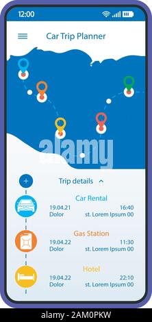 Travel tracker app smartphone interface vector template. Mobile trip ...