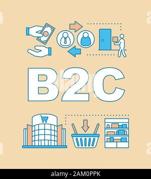 B2C business to customer word lettering illustration with icons for web ...