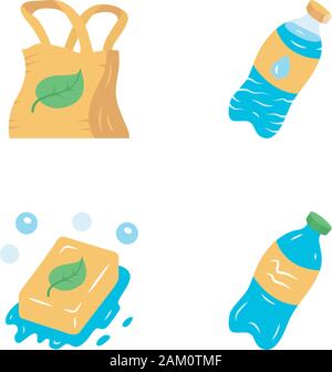 Zero waste swaps handmade color icons set. Eco friendly, organic ...