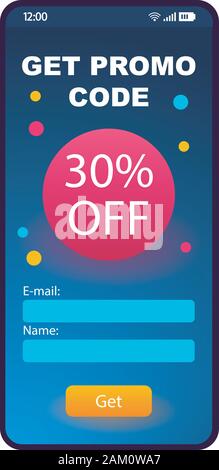 Getting promo code page smartphone interface template. Discount ...