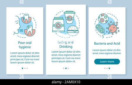 Causes of tooth diseases onboarding mobile web pages vector template ...