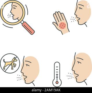 Skin rash. Symptom of dermatitis, allergies, psoriasis, eczema. Icons ...