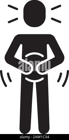 Indigestion glyph icon. Stomachache. Allergy symptom diarrhea, bloating ...