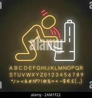 Nausea neon light icon. Allergy, food poisoning, gastritis symptom ...