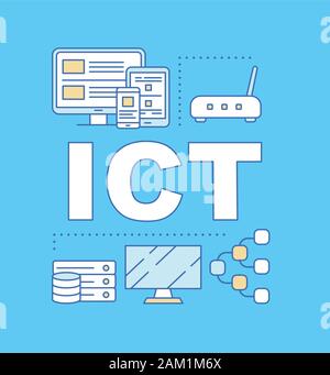 ICT blue word concepts banner. Presentation, website. Information and ...