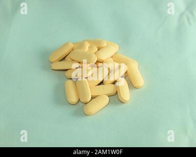 Levofloxacin antibiotic drug (fluoroquinolone class) molecule. Blue ...