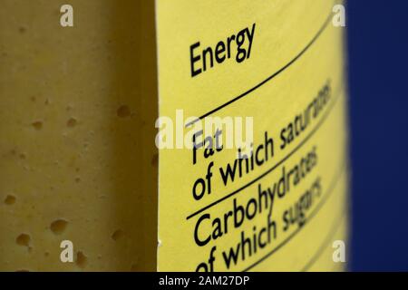 Fat content information displayed on food packaging label with shallow ...