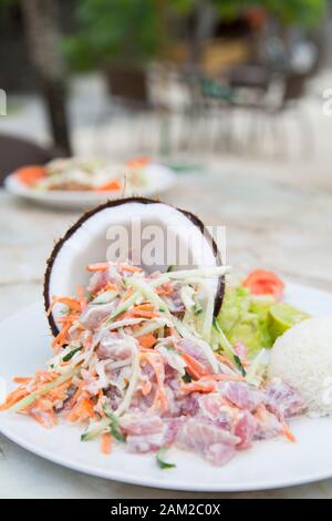 Poisson cru (raw fish with coconut milk), Bora Bora, Society Islands ...