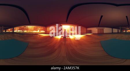 VR 360 Young Woman Doing Triangle Pose in Yoga Studio 3D Illustration ...
