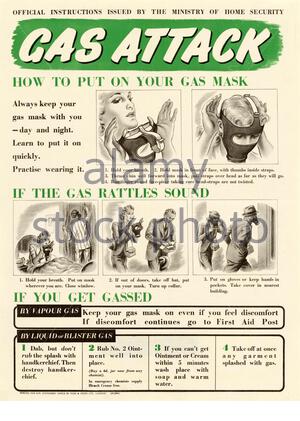 GAS ATTACK British information poster Vintage World War Two Gas Attack ...