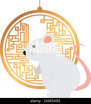 cute rodent rat with frame circular chinese Stock Vector Image & Art ...