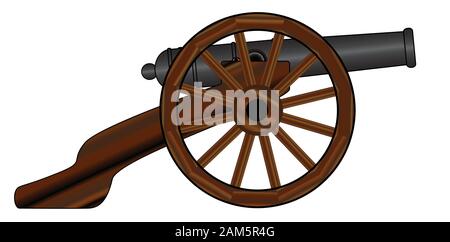 Typical American civil war cannon gun with Texas flag isolated on a ...