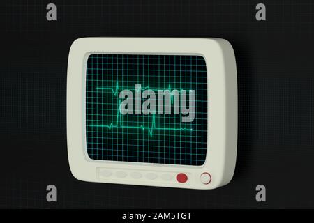 Glowing digital heartbeat line reflecting on the monitor, 3d rendering ...